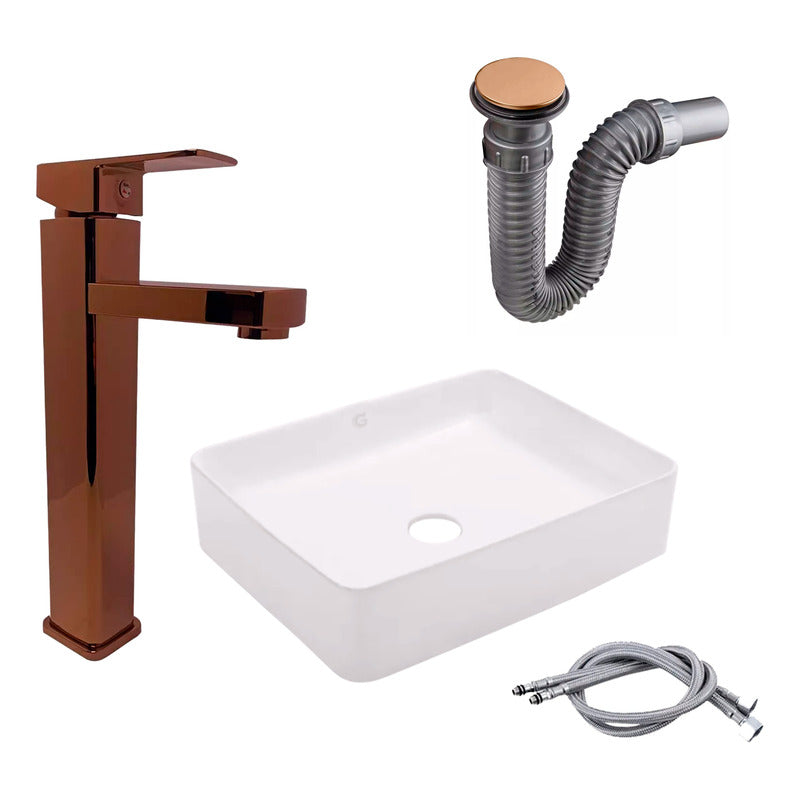 Kit Lavamanos Rectang+griferia Monocontrol Cuadra+push Rosa – Grifos Center