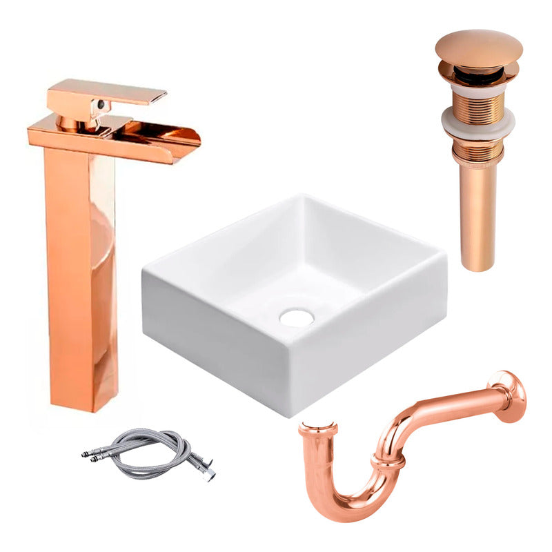 Combo Lavamanos Cuadra+griferia Monoc.+push+sifon Oro Rosa 1 – Grifos ...